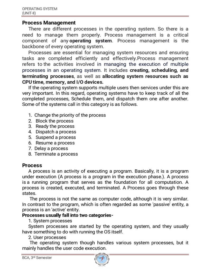 Operating System Unit 2 | PDF | Process (Computing) | Thread (Computing) Operating System Unit 2 | PDF | Process (Computing) | Thread (Computing)