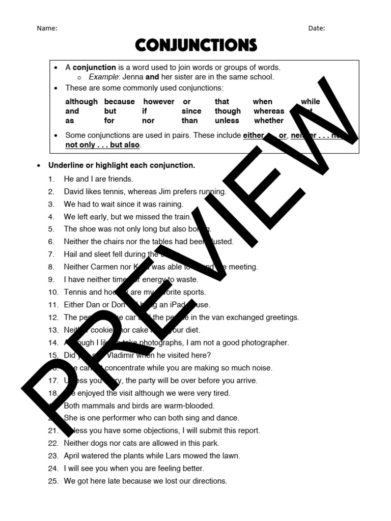 Preview: Conjunctions | PDF