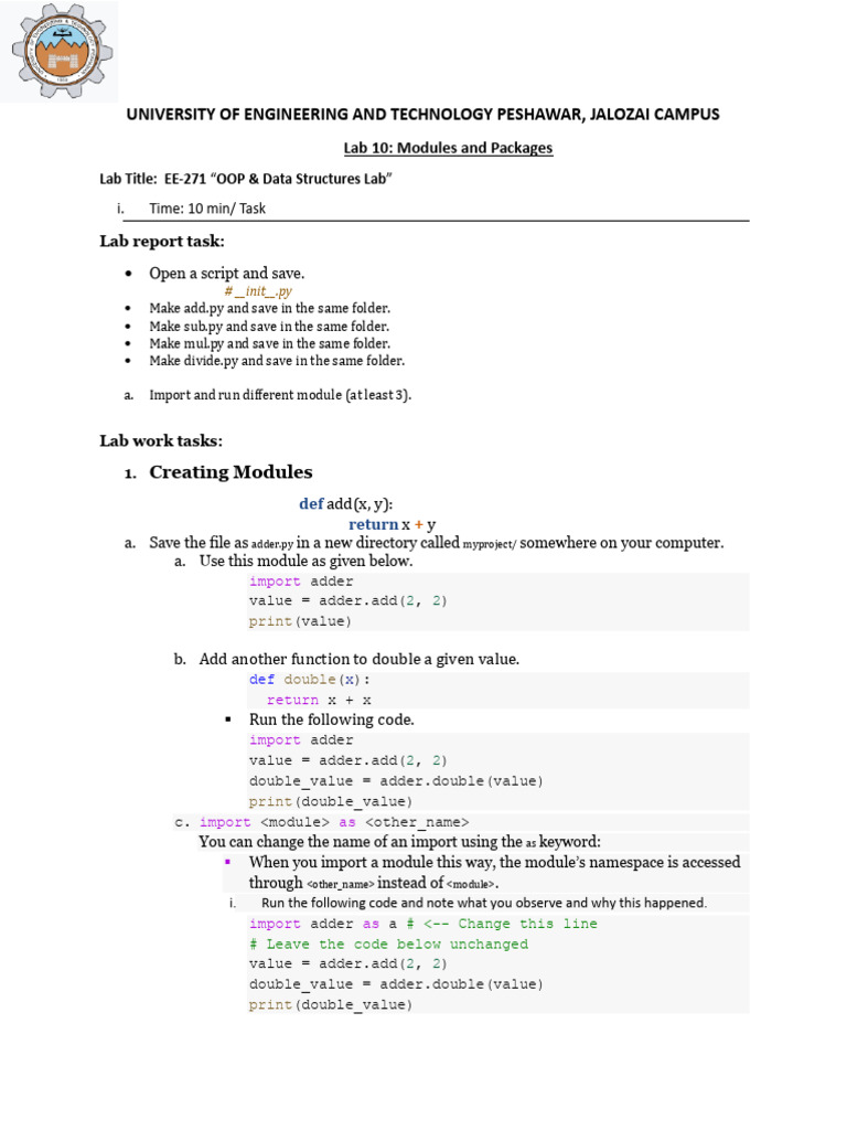 Lab 10 Modules and Packages | PDF