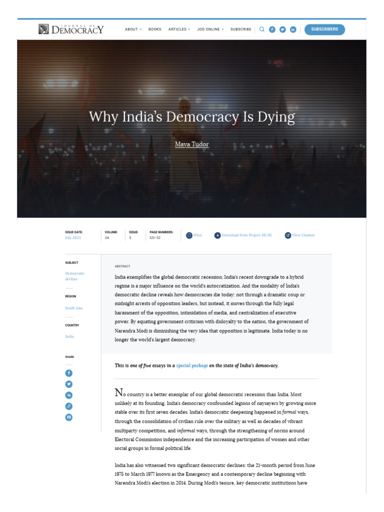 Why India's Democracy Is Dying | PDF | Democracy | Political Ideologies