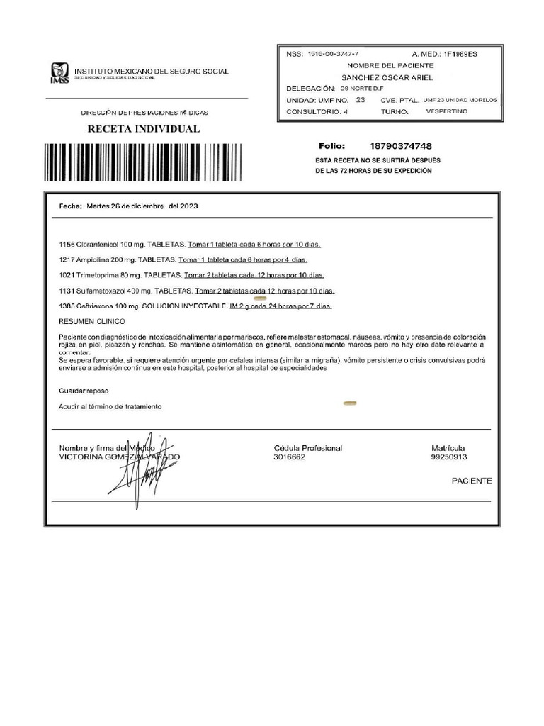 Receta Médica Digital IMSS UMF 23 | PDF
