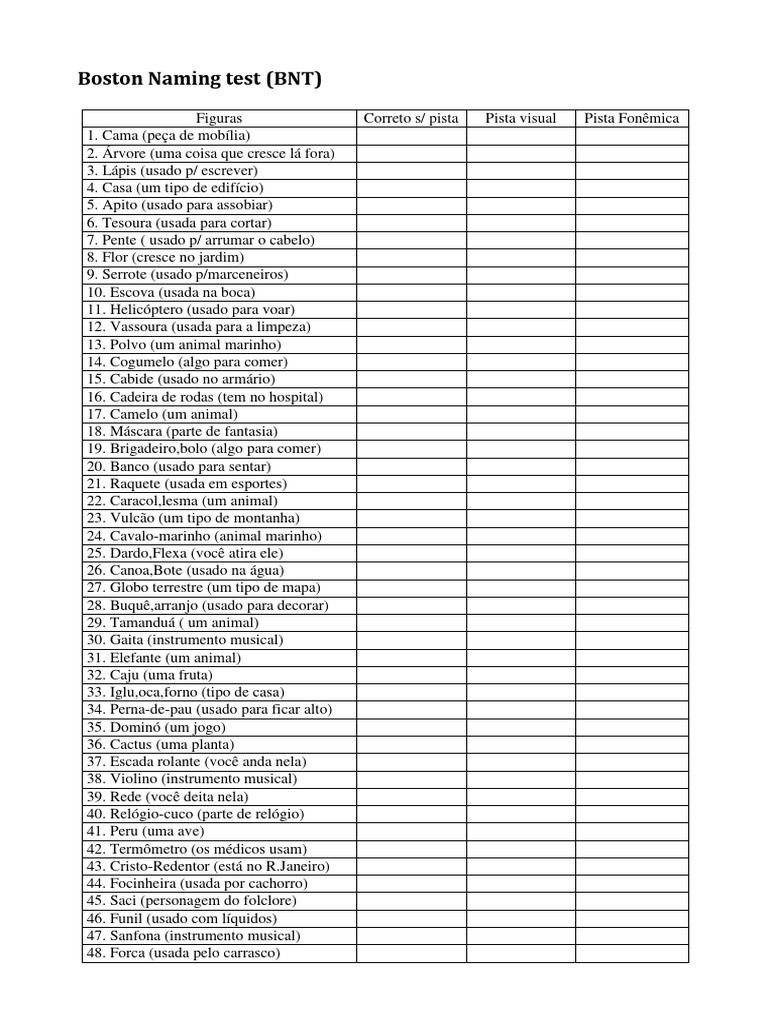 Teste de Nomeação de Boston | PDF
