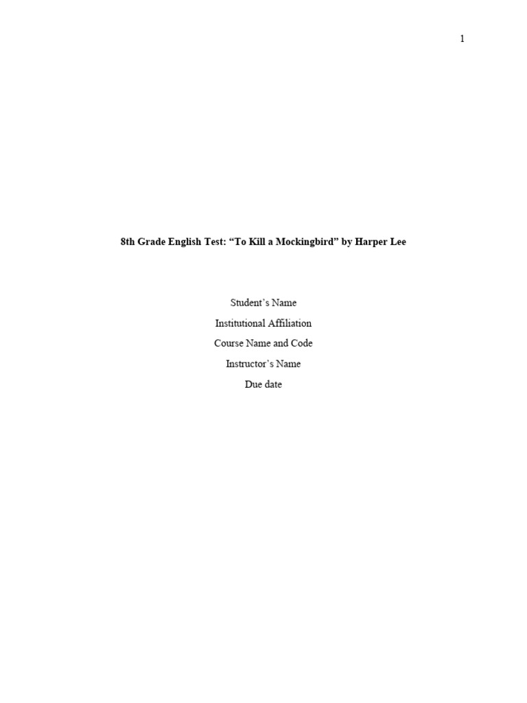 8th Grade English Test | PDF | To Kill A Mockingbird