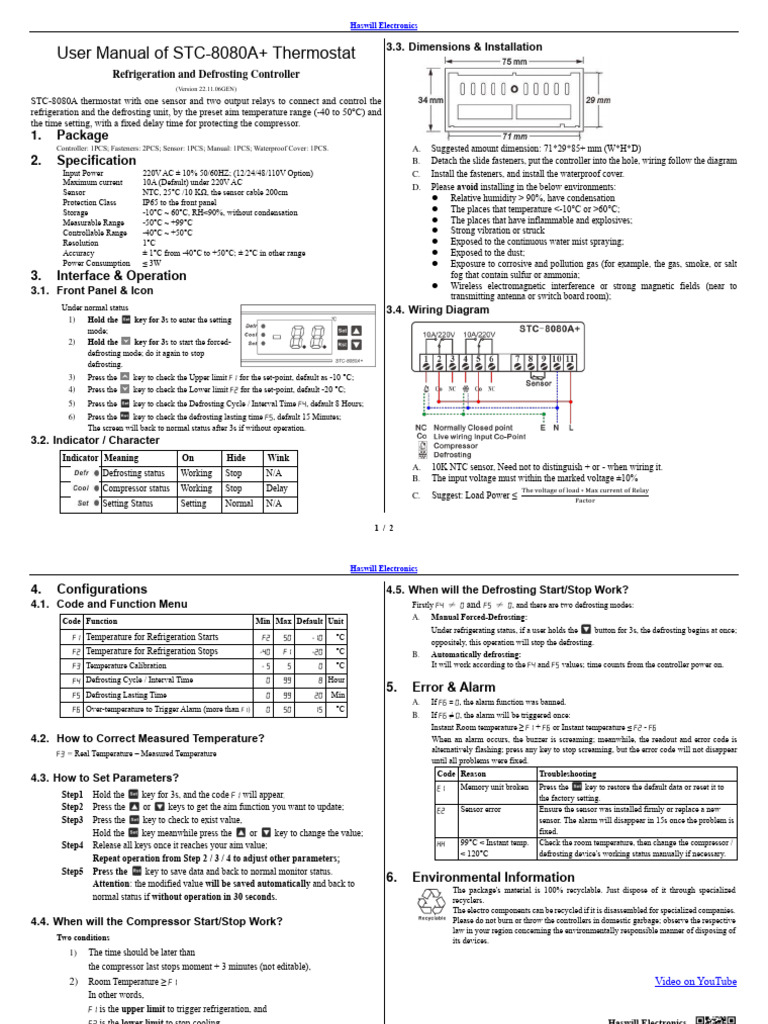 User Manual of STC 8080A Thermostat 2021 Version From Haswill Electronics | PDF | Thermostat ...