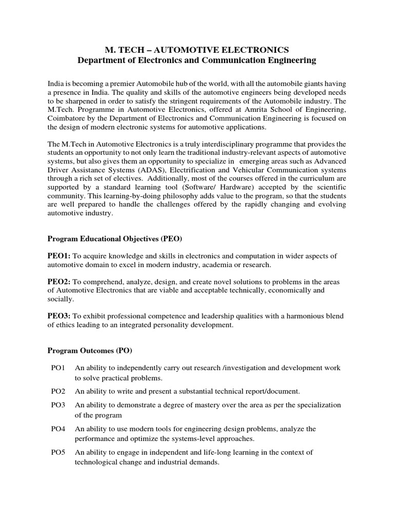 Amritha - Mtech Automotive Electronics Curriculum Syllabus 2021 | PDF ...