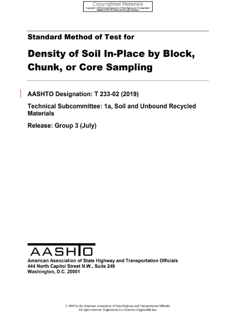 AASHTO-T233-02-Density of Soil In-Place by Block, Chunck or Core ...