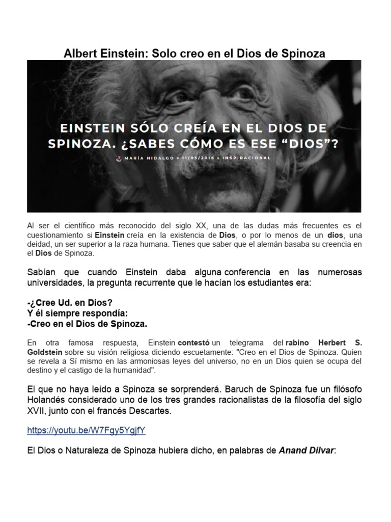 Albert Einstein - Solo Creo en El Dios de Spinoza | PDF