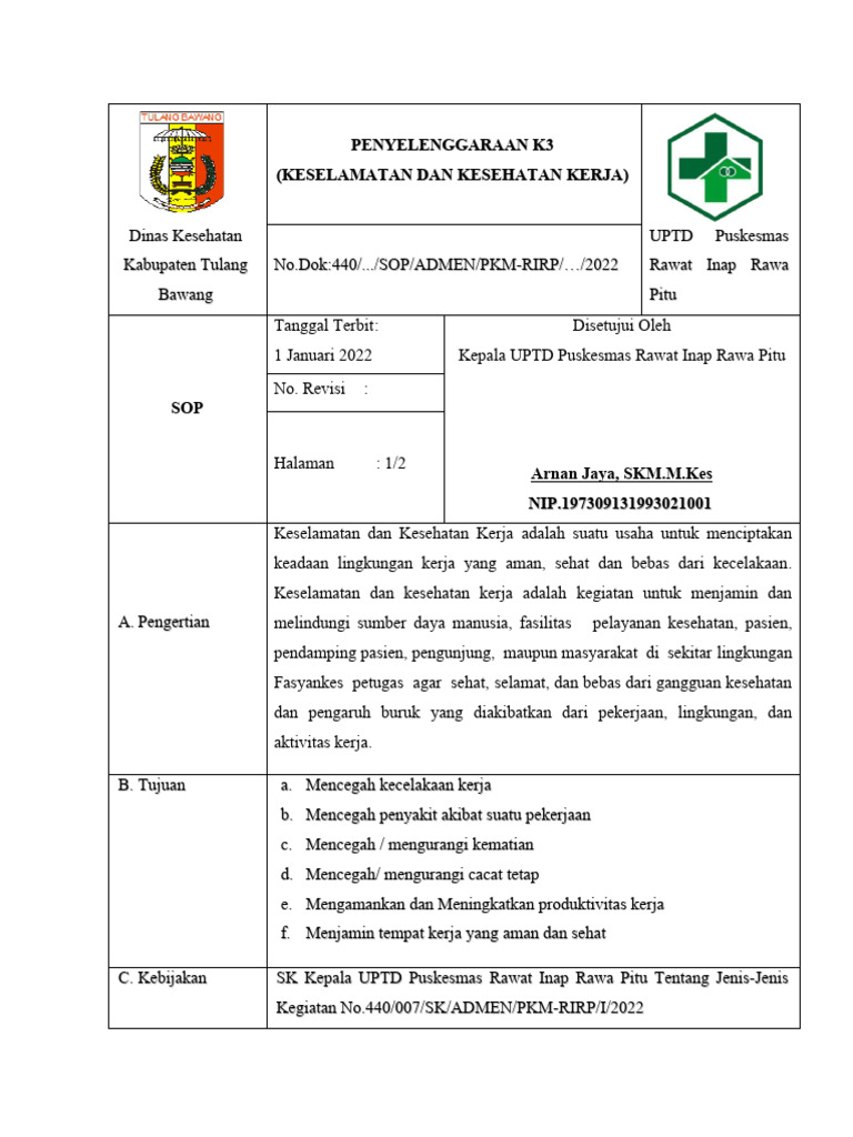 Contoh Sop K3 Pdf