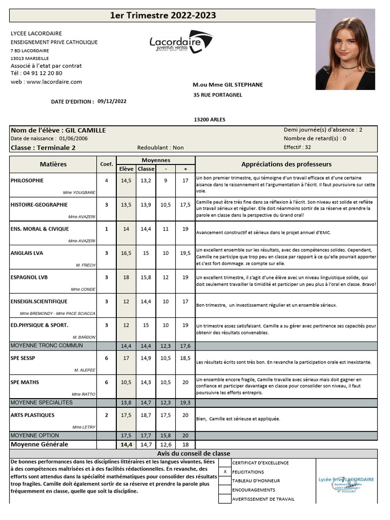 Bulletin 1er Trimestre | PDF