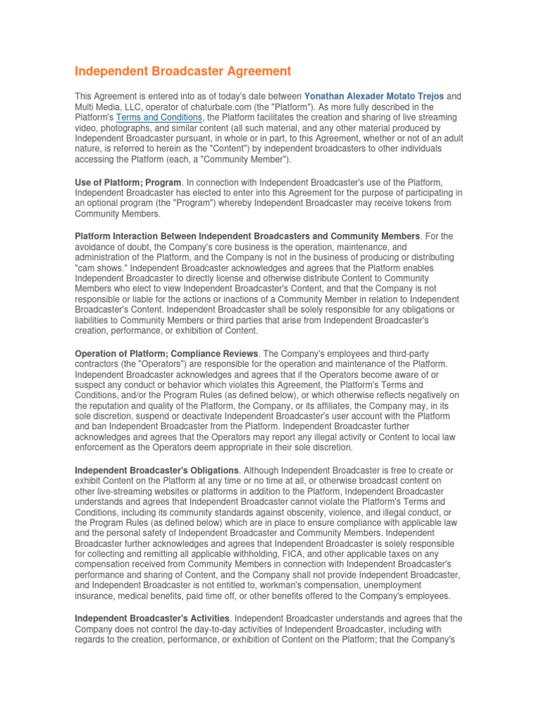 Independent Broadcaster Agreement | PDF | Finance & Money Management | Law