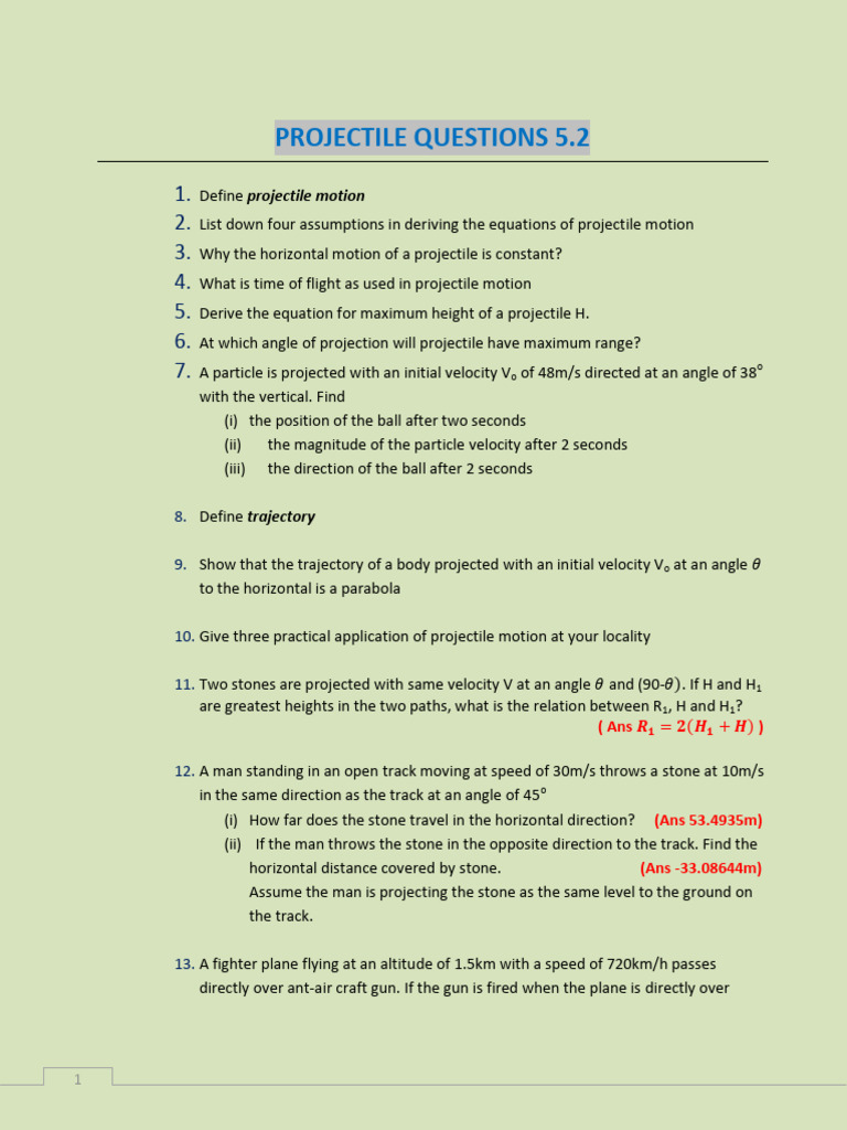 Projectile Questions | PDF