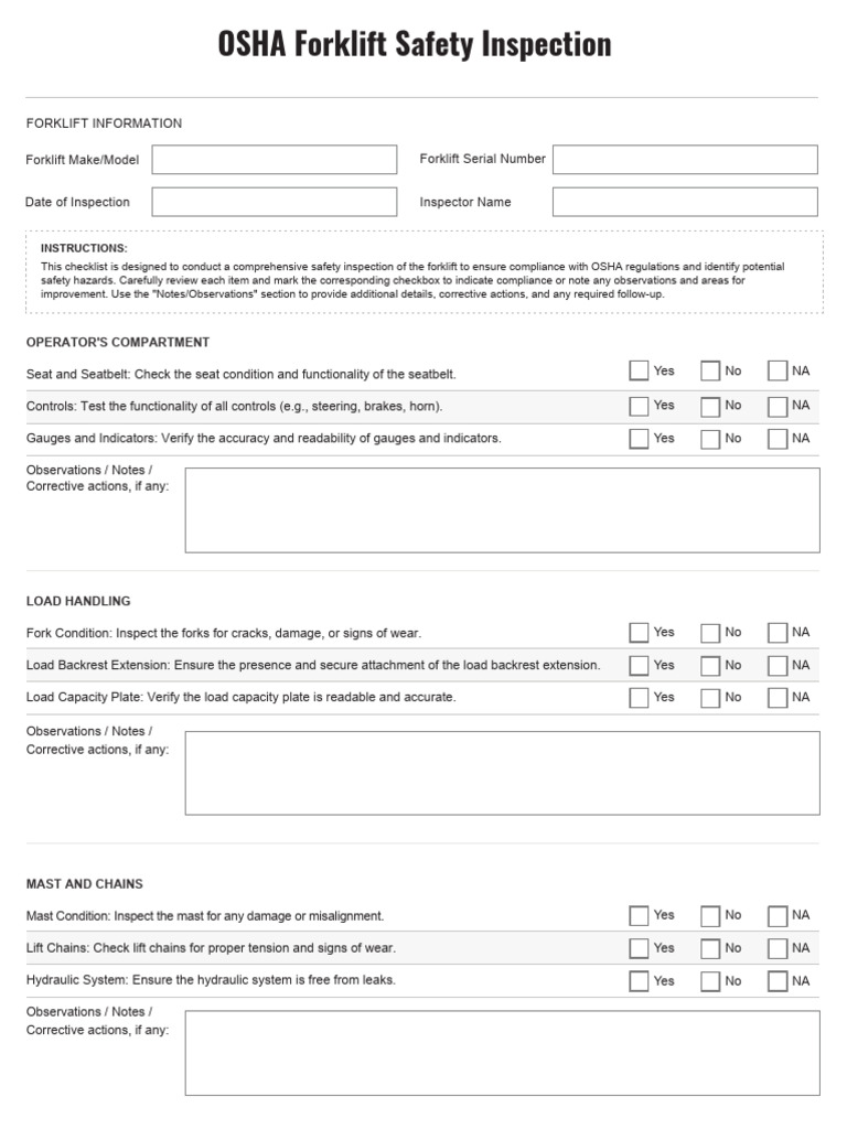 Forklift Safety Inspection Guide | PDF | Forklift | Occupational Safety ...