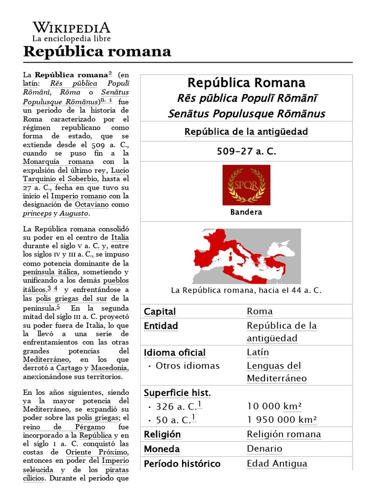 República Romana - Wikipedia, La Enciclopedia Libre | PDF