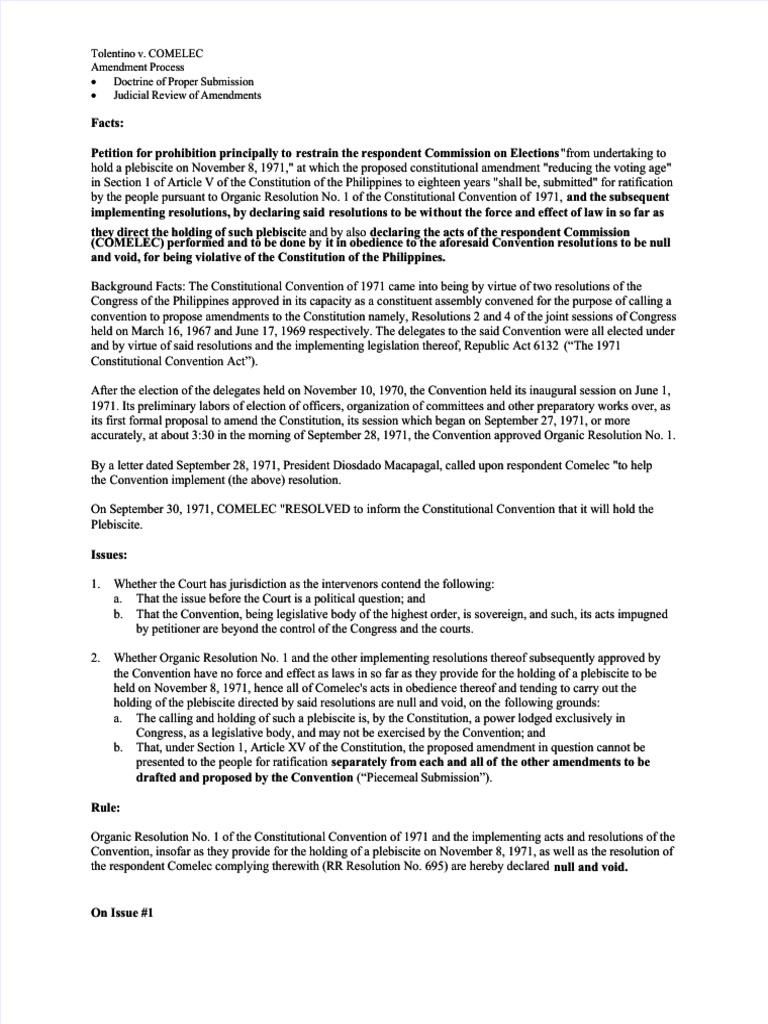 Tolentino V Comelec Case Digest | PDF