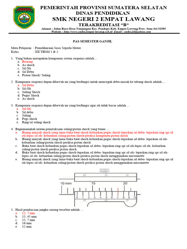 Soal Chasis Semesteran (PSSM) Ganjil Xii TBSM | PDF