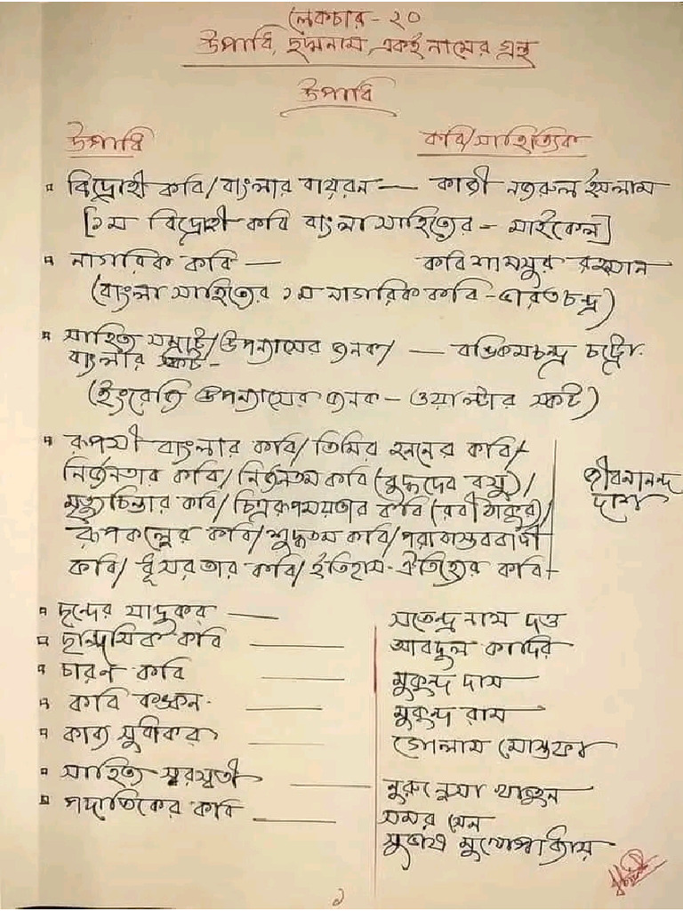 Bangla Literature Hand Note | PDF