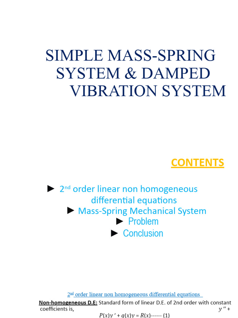 Simple Mass Spring System | PDF | Force | Mass