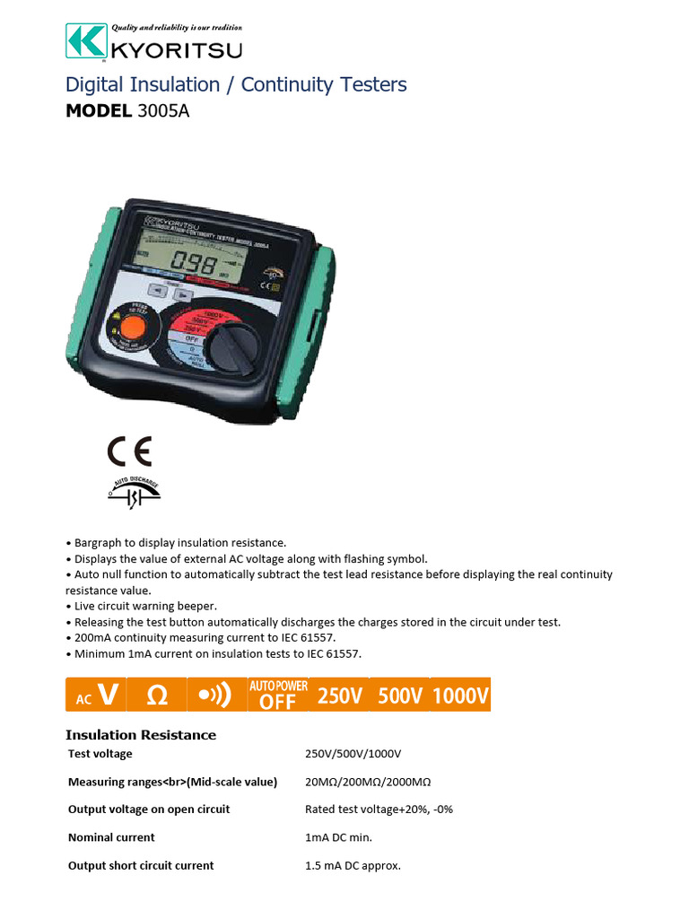 Kyoritsu 3005A Tester Overview | PDF