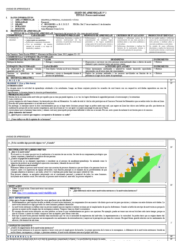 Sesión de Aprendizaje 2 UA 8 DPCC 4° | PDF | Motivacional | Motivación