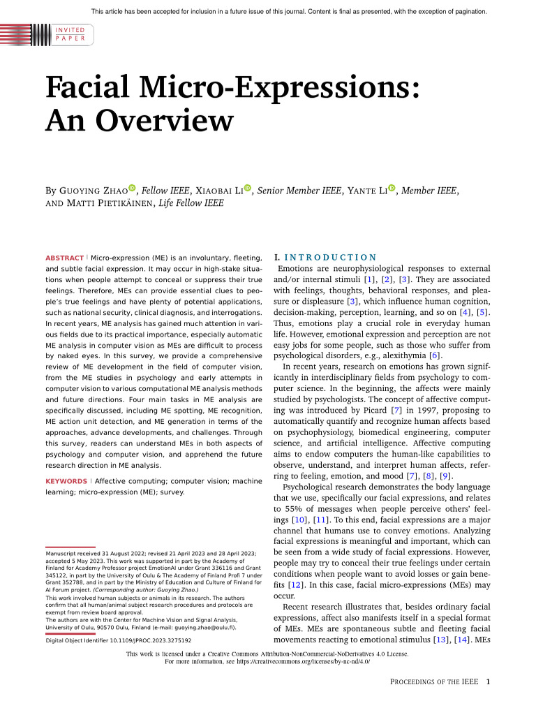 Facial Micro-Expressions An Overview | PDF | Emotions | Psychology