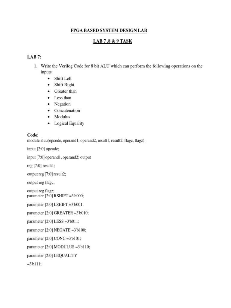 Fpga Based System Design Lab Lab 7, 8 & 9 Task | PDF