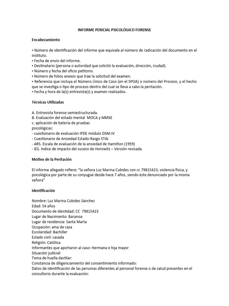 Informe Pericial Psicológico Forense - Estudio | PDF