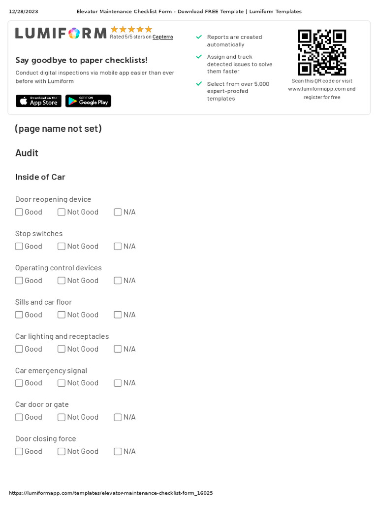 Elevator Maintenance Checklist Form | PDF | Elevator | Electricity