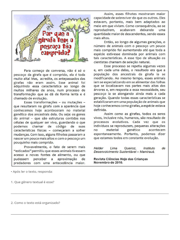 Artigo De Divulgação Científica 4º Ano Pdf Seleção Natural