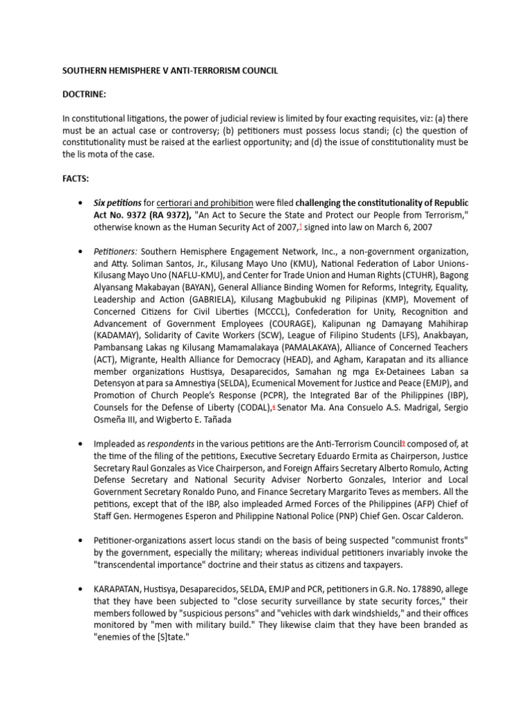 Southern Hemisphere v. Anti-Terrorism | PDF | Politics | Social Science