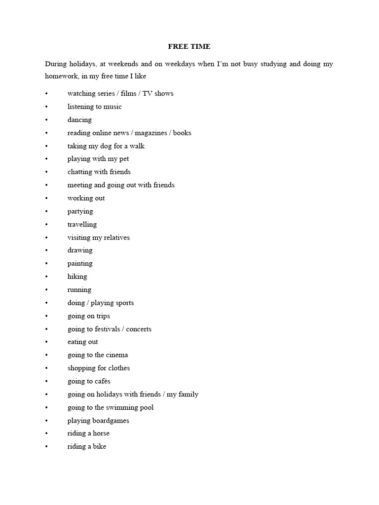 Free Time Activities and Enjoyment | PDF
