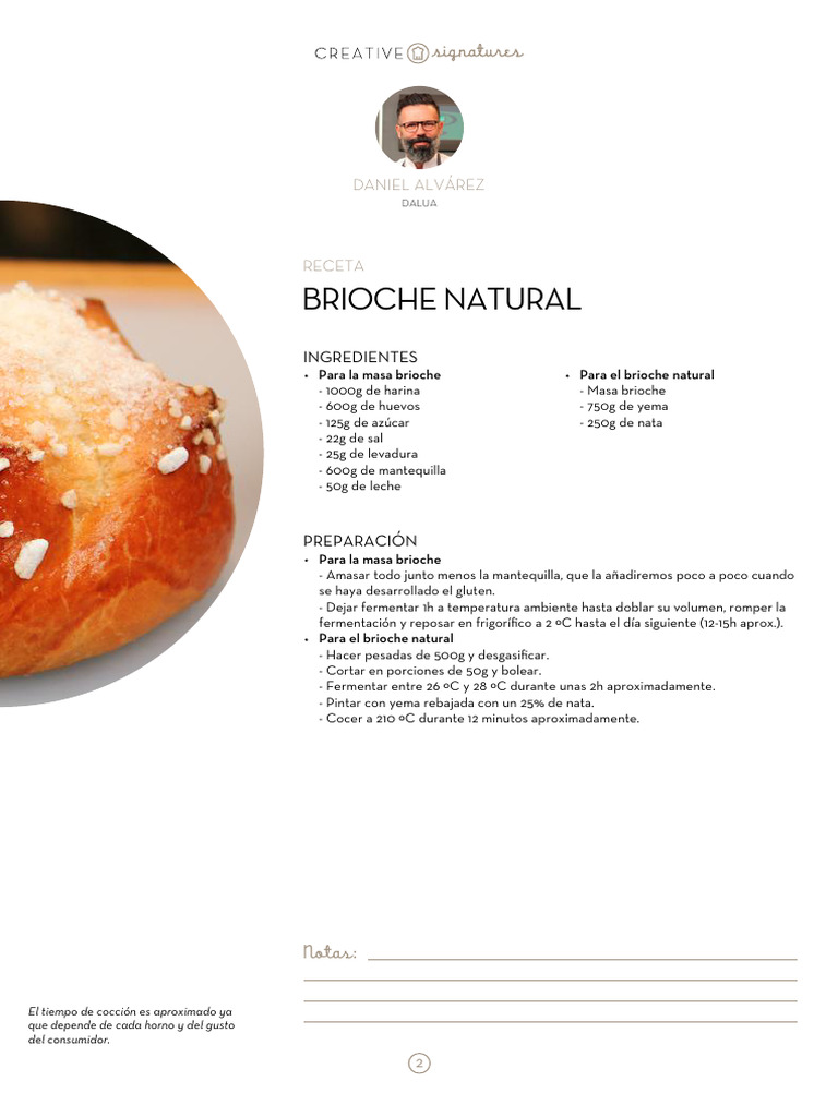 05 Receta Brioche Natural Daniel Alvarez | PDF | Cocina, comidas y vino