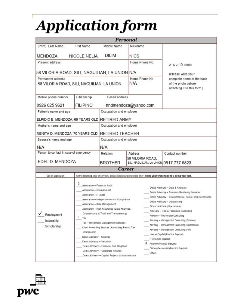 Application Form PWC v8 FY23 | PDF | Background Check | Business
