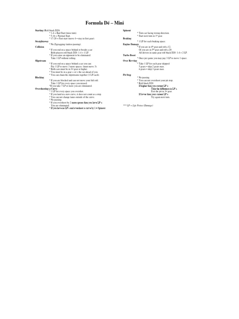 QuickRef Formula 1 | PDF