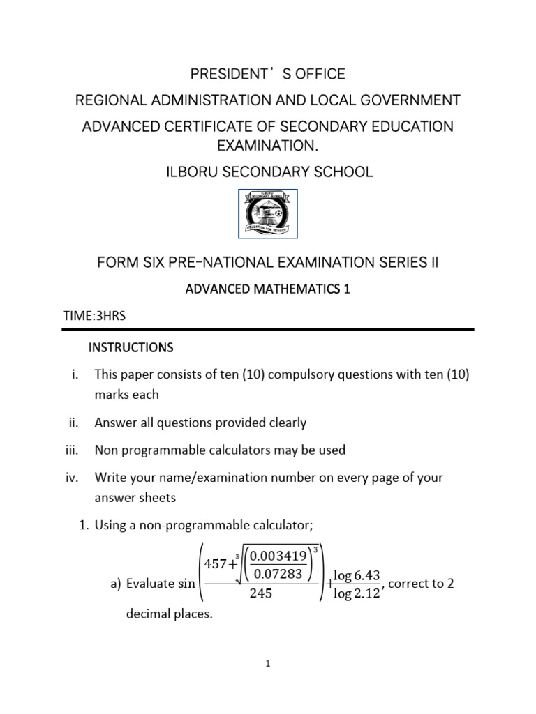 Advanced Mathematics Exam Paper | PDF