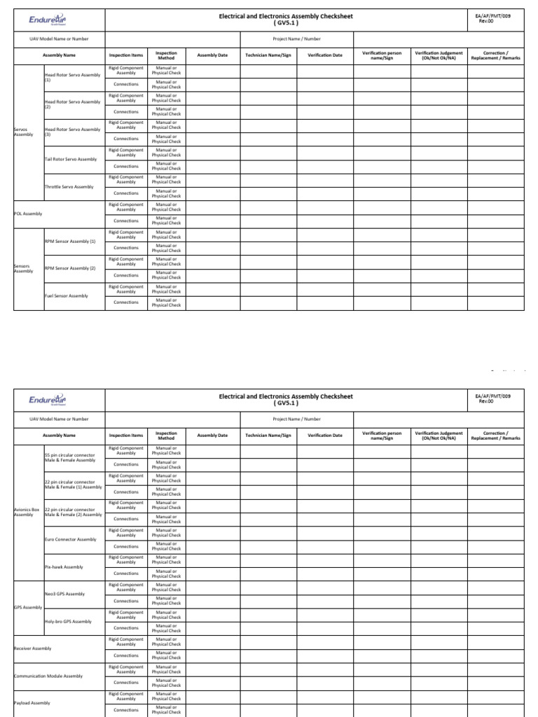 Electrical and Electronics Assembly Checksheet | PDF