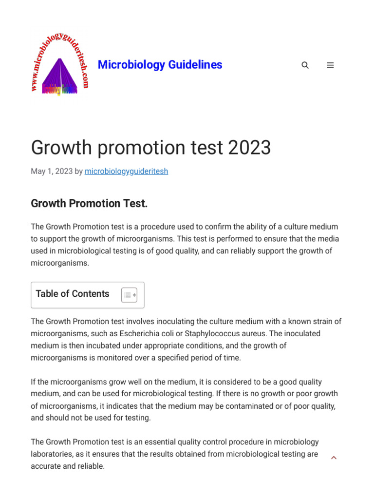 Growth Promotion Test Procedures | PDF | Growth Medium | Microbiology
