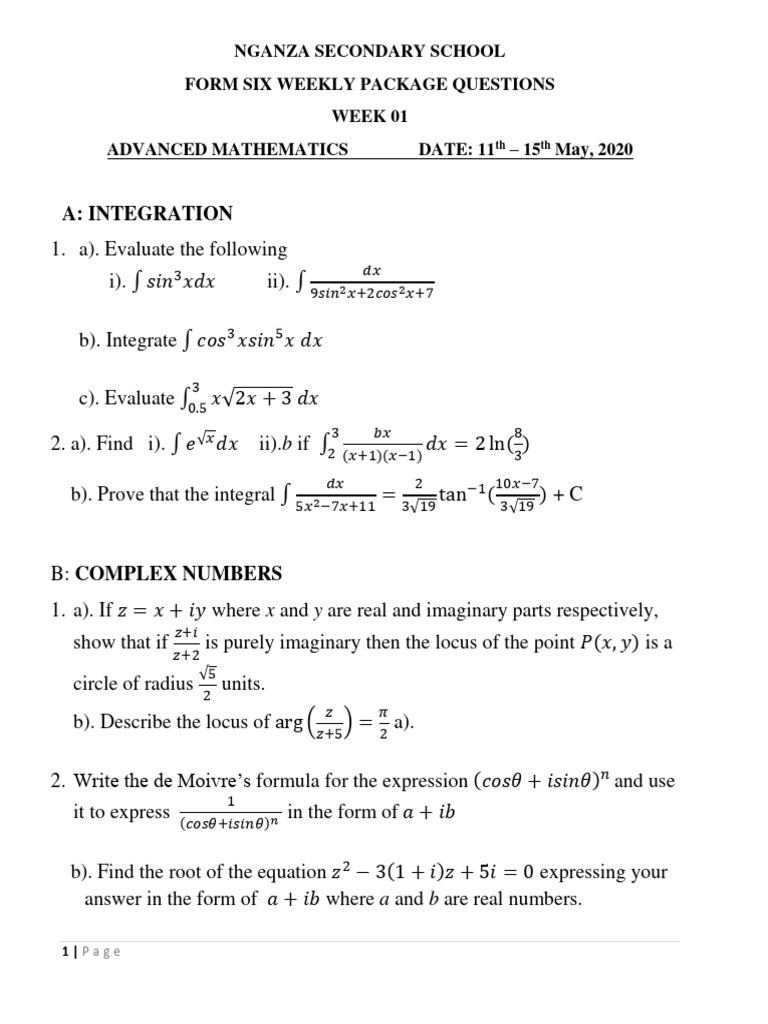 Form Six Advanced Mathematics Package | PDF | Science & Mathematics
