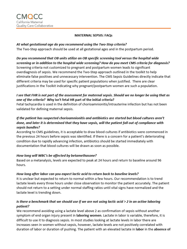 Maternal Sepsis FAQs FINAL 3.2020 | PDF