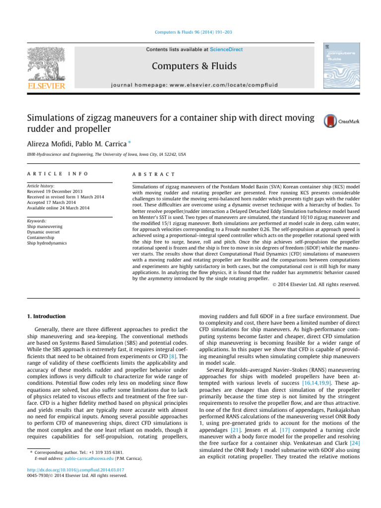 Simulations of Zigzag Maneuvers For A Container Ship With Direct Moving ...
