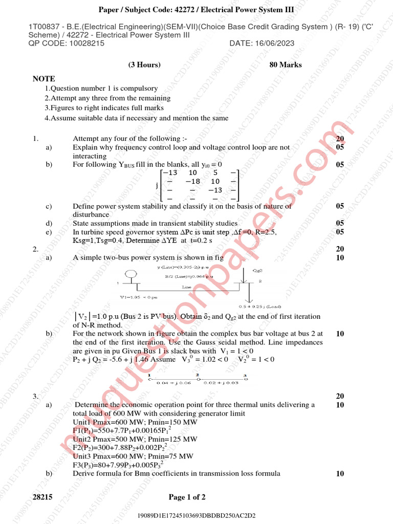 Be Electrical Engineering Semester 7 2023 May Electrical Power System III Rev 2019 C Scheme ...