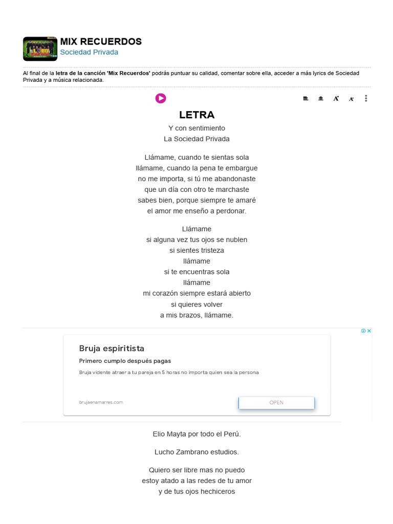 Mix Recuerdos LETRA - Sociedad Privada | PDF