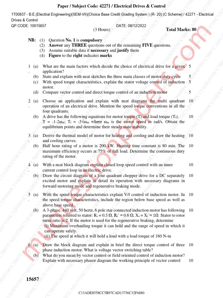 Be Electrical Engineering Semester 7 2022 December Electrical Drives & Control Rev 2019 C ...