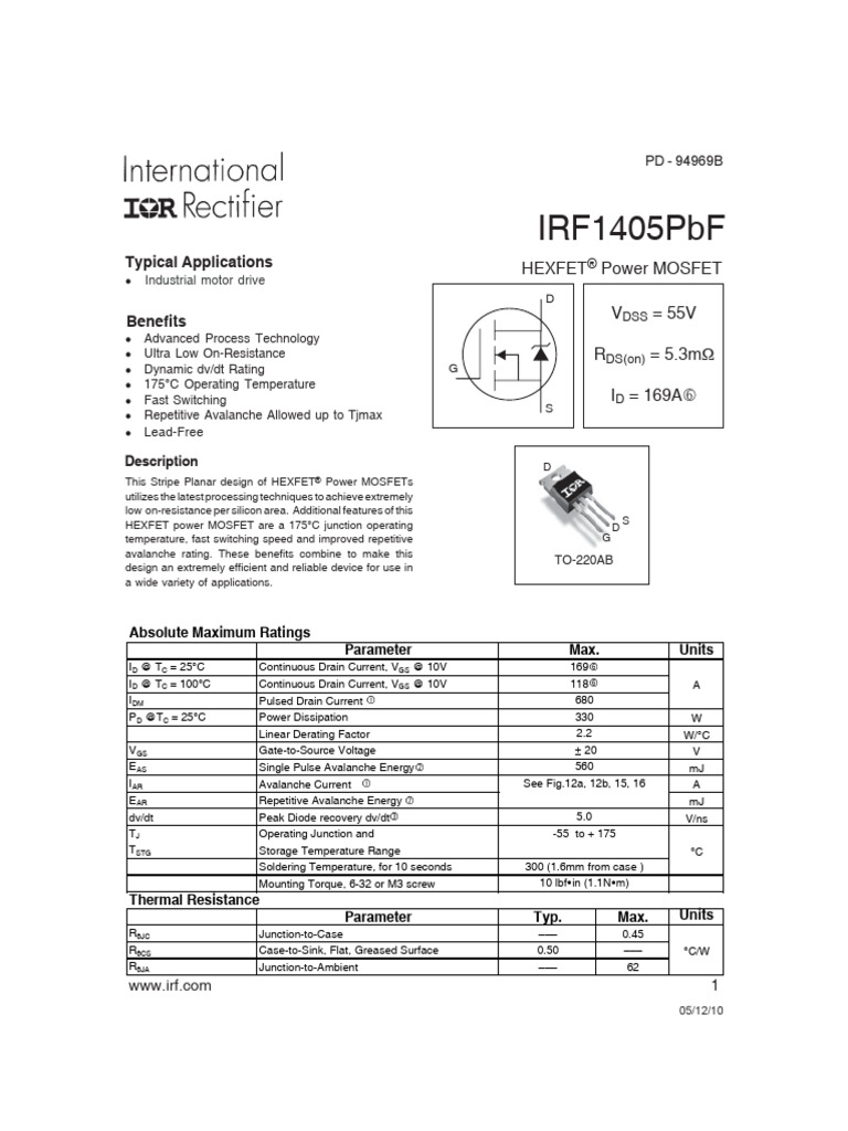 Infineon IRF1405 DataSheet v01 - 01 EN | PDF