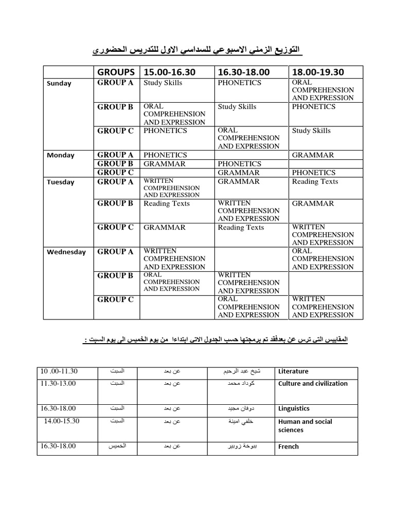 Courses Timetable | PDF