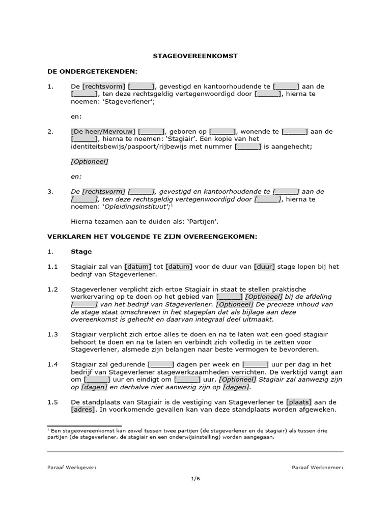 21 Stageovereenkomst | PDF