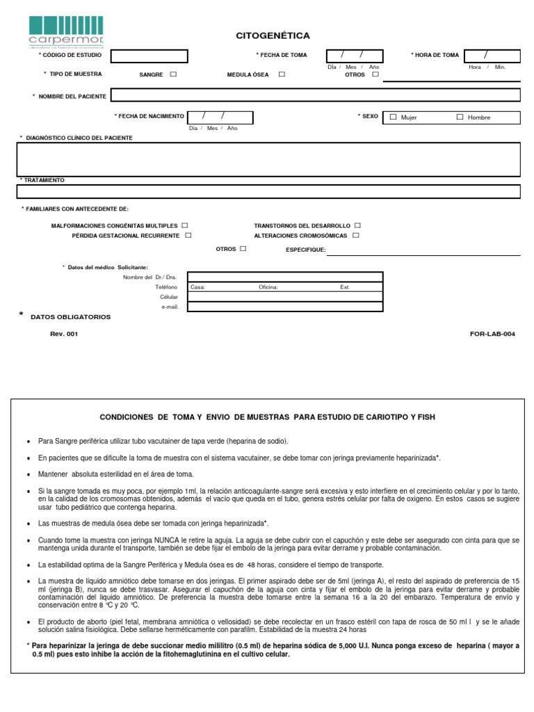 CARPERMOR Tarjeta-Datos-Citogenetica | PDF