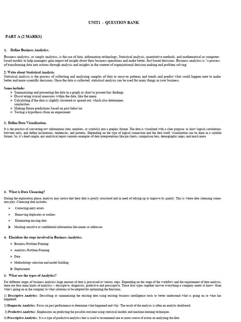 BA Unit 1 Question Bank | PDF | Data Analysis | Analytics BA Unit 1 Question Bank | PDF | Data Analysis | Analytics