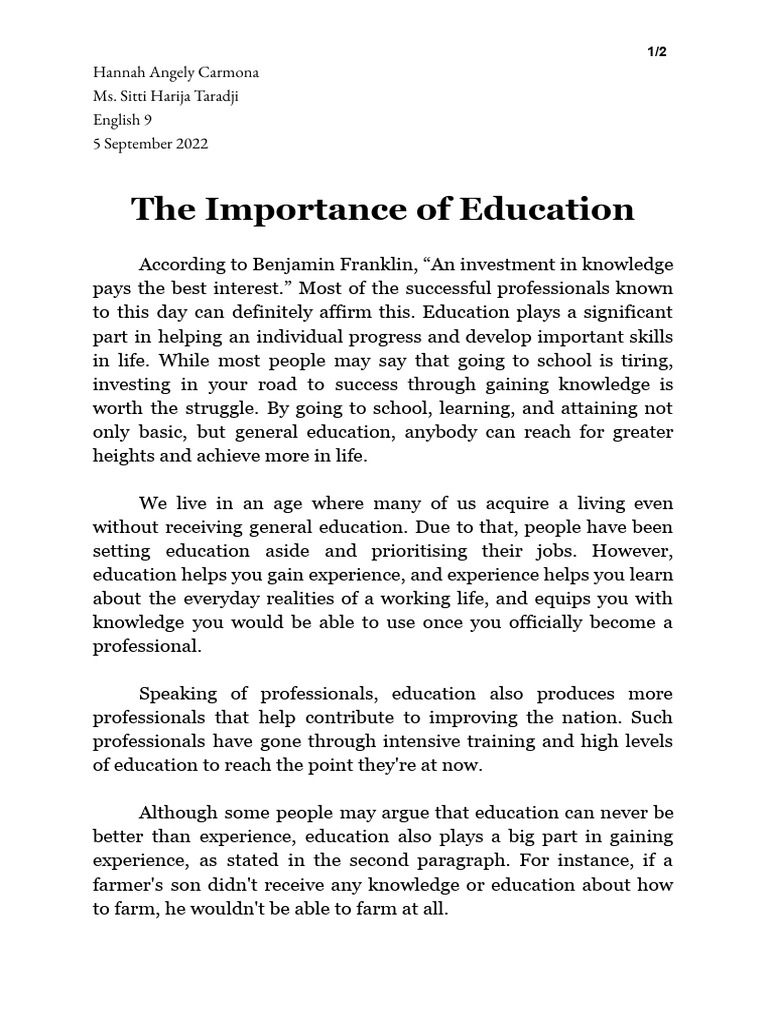 The Significance of Education in Life | PDF | Experience | Knowledge