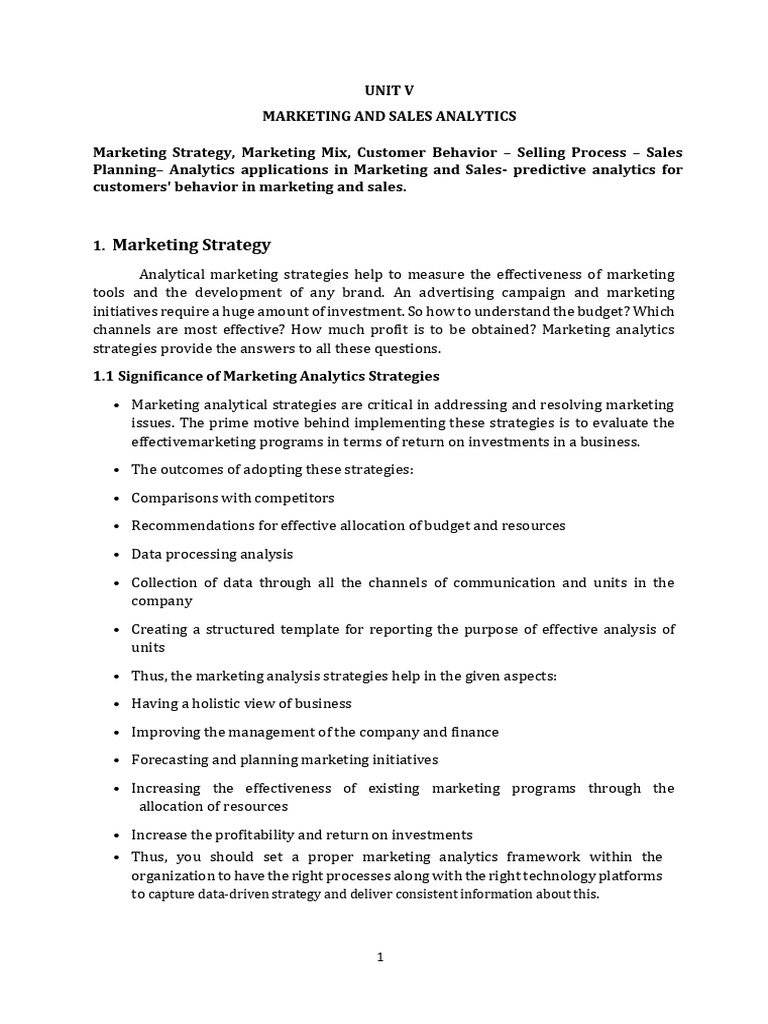 UNIT V - Business Analytics | PDF | Analytics | Marketing