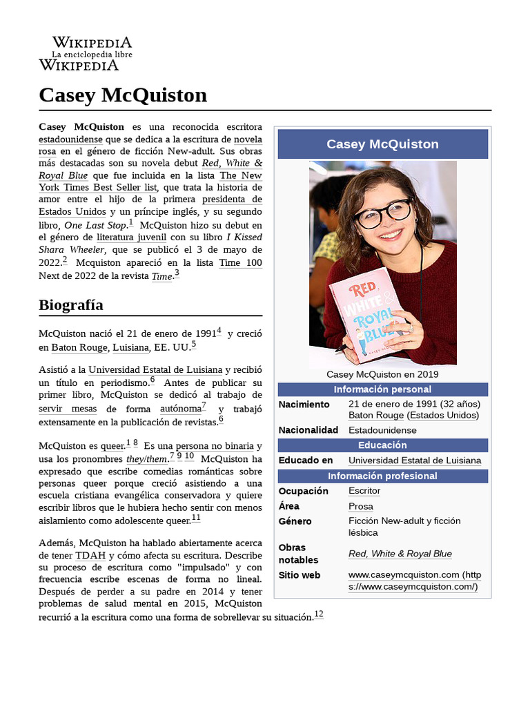 Casey McQuiston: Autora de Ficción New-Adult | PDF